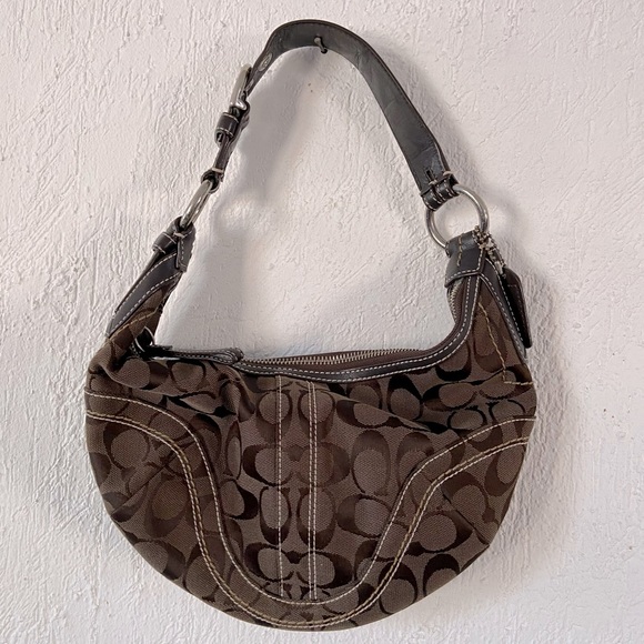 Coach | Bags | Coach Signature Canvas Hobo Handbag Purse Bag Brown No ...